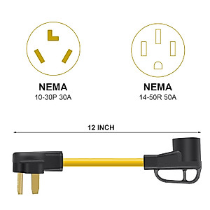 Rophor NEMA 10-30P to 14-50R EV Charger Adapter Cord, 30 AMP Dryer to 50 AMP EV/RV Conversion Adapter, Perfect Use for Level 2 EV Charging