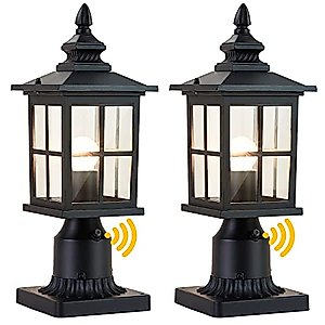 GYDZ Outdoor Dusk to Dawn Post Light, Outdoor Lamp Post Light Fixture, Exterior Pier Light Post Mount Light Head with Clear Glass for Garden, Matte Black, 2 Pack