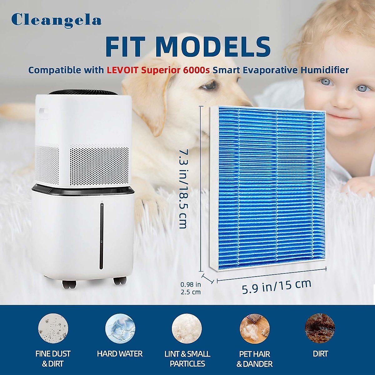 8 Pack 6000S Humidifier Replacement Wick Filter: Compatible with LEVOIT Superior 6000S Smart Evaporative Humidifier - Effectively Capture Large Particles and Minerals