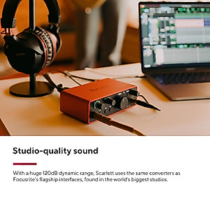 Focusrite Scarlett 2i2 Studio 4th Gen USB Audio Interface Bundle for the Songwriter with Condenser Microphone and Headphones for Recording, Streaming, and Podcasting (Renewed) (Renewed)