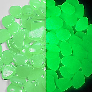 Muzero Glow in The Dark Pebbles, 100pcs Green Glowing Rocks Luminous Stone for Fish Tank, Garden Yard, Path Patio Aquariums Rocks Decor Light Up Rocks