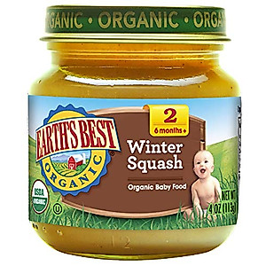 Earth's Best Organic Baby Food Jars, Stage 2 Vegetable Puree for Babies 6 Months and Older, Organic Winter Squash, 4 oz Resealable Glass Jar (Pack of 12)