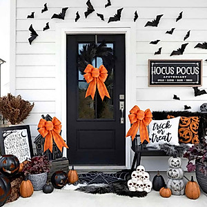 TONIFUL 2.5 Inch Orange Stripe Burlap Ribbon Wired Edge Ribbon Thanksgiving Fall Halloween Christmas Wired Ribbon for Crafts Gift Tree Topper Wreath Bows Outdoor Indoor Decorations 6yds