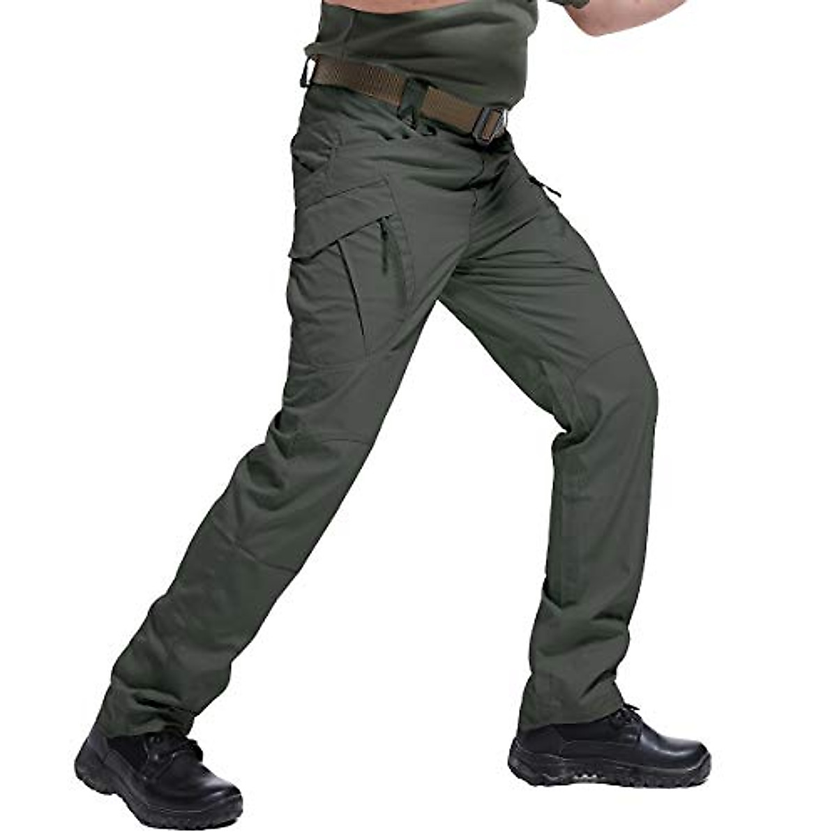 CARWORNIC Men's Outdoor Tactical Pants Rip-Stop Lightweight Stretch Military Cargo Work Hiking Pants Army Green