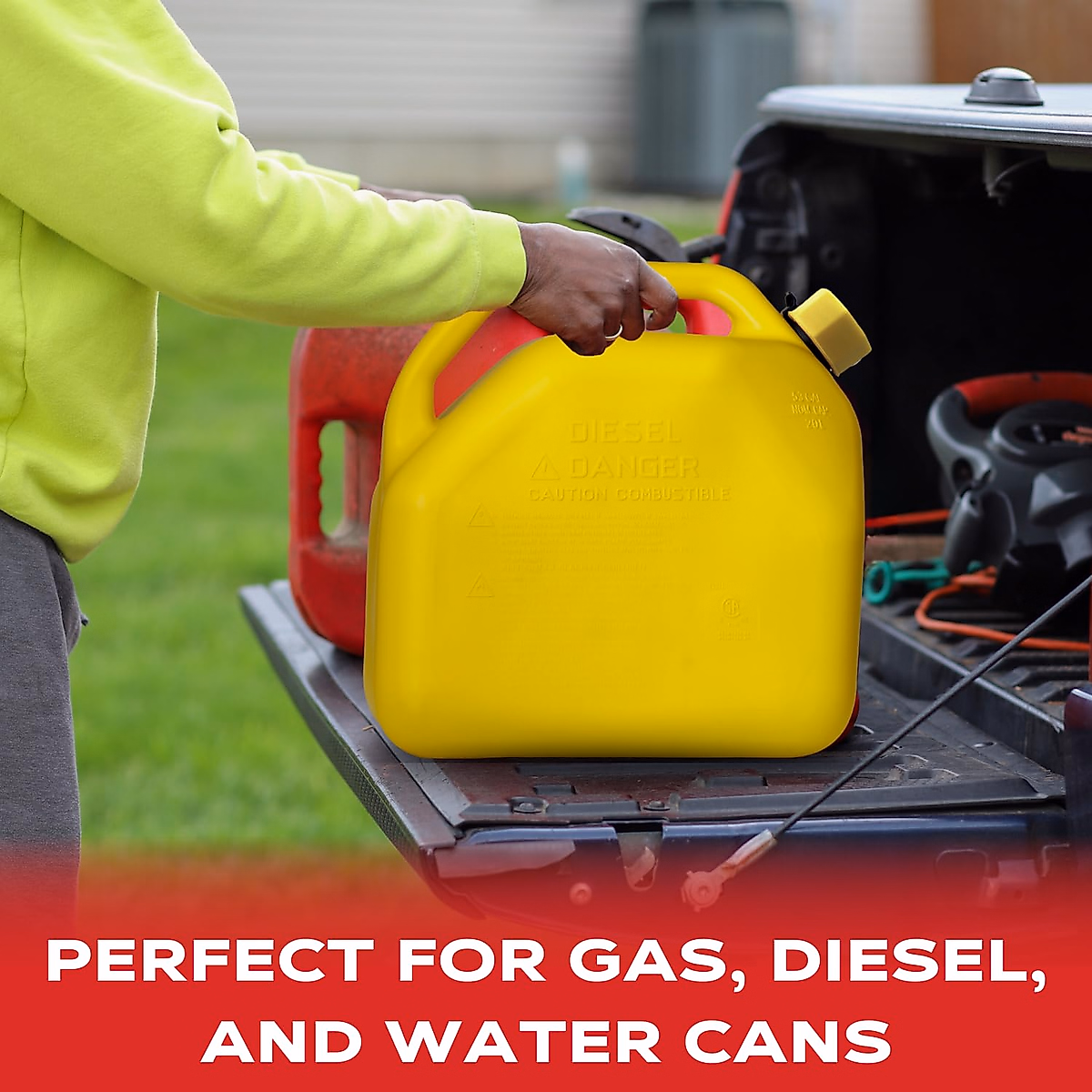 Solid Base Replacement Gas Can Cap - Yellow Coarse Thread Cap to Prevent Fuel Leakage (Pack of 2)