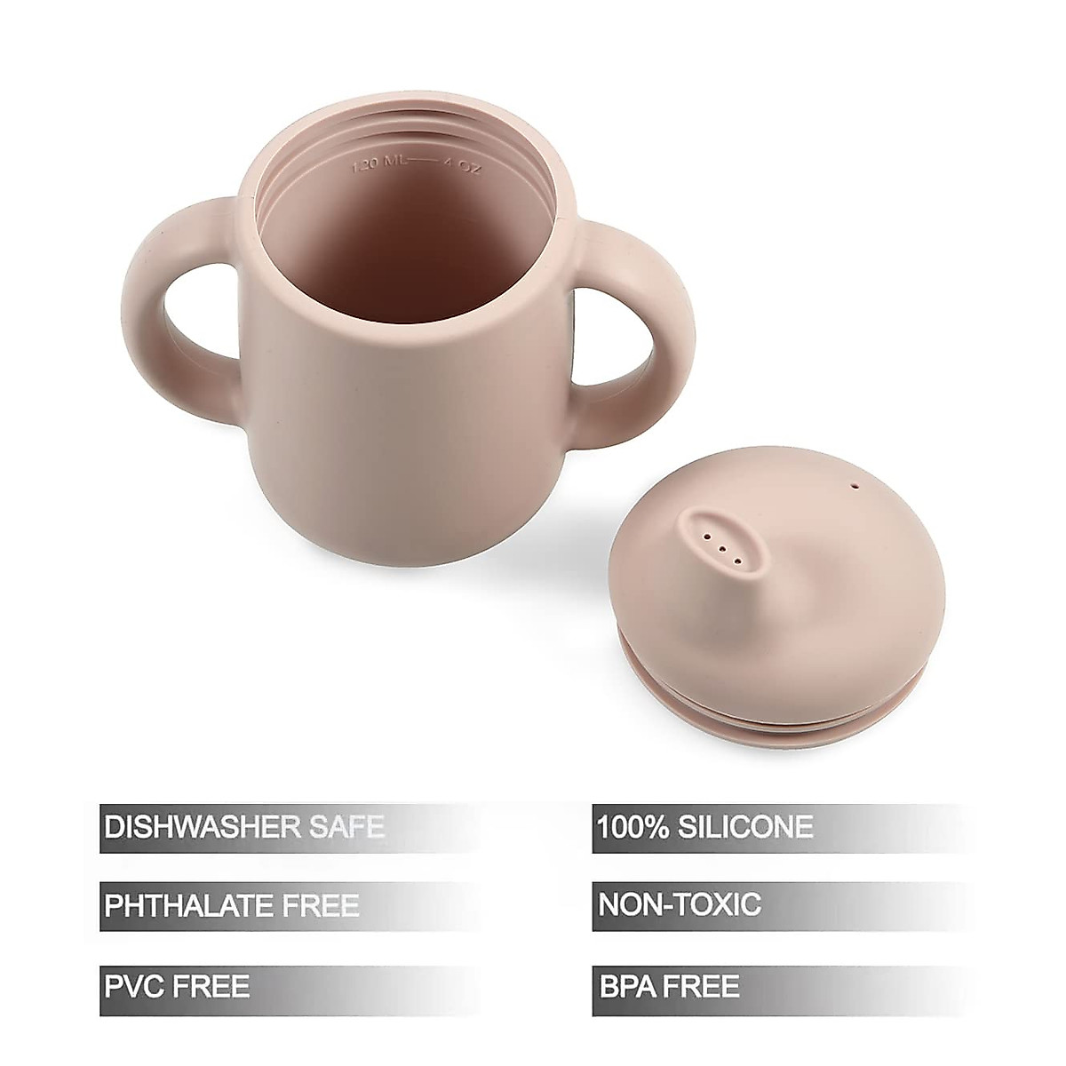 PandaEar 100% Silicone Drinking Training Cup Tiny Cup with Lid for Baby Toddler and Infants, with Easy-Grip Handles for Self-Feeding Training, Drop Proof, Sprill Proof, Microwave & Dishwasher Safe