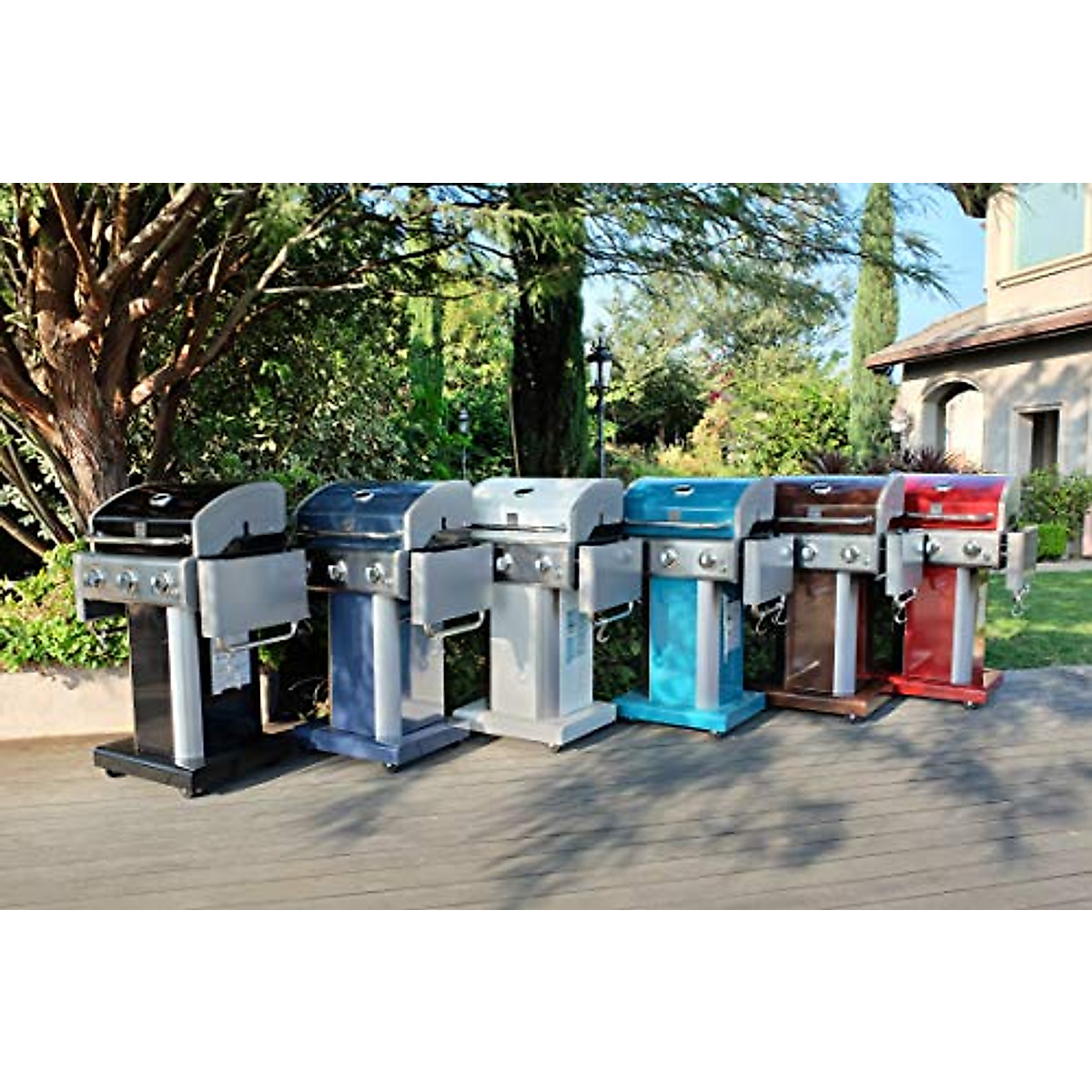 Kenmore 3-Burner Outdoor BBQ Grill | Liquid Propane Barbecue Gas Grill with Folding Sides, PG-A4030400LD, Pedestal Grill with Wheels, 30000 BTU, Black