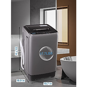 KRIB BLING 17.7 lbs Full Automatic Washing Machine with LED Display Compact Washing Machine with Drain Dump, 10 Wash Programs and 8 Water Levels Ideal for Dorms, Apartments, RV, Grey