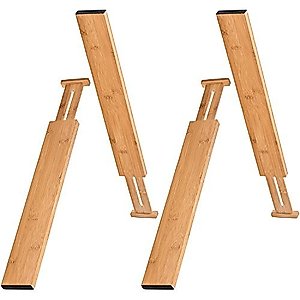 Royal Casa Short Size 100% Natural Bamboo Adjustable Kitchen Drawer Dividers (13.5" - 17.5") For Small Drawers. Set of 4.