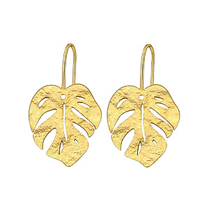 Nancita Monstera Leaf Earrings - Palm Leaf Drop Earrings - Vintage Monstera Leaves Earring - Jewelry Gift (gold)
