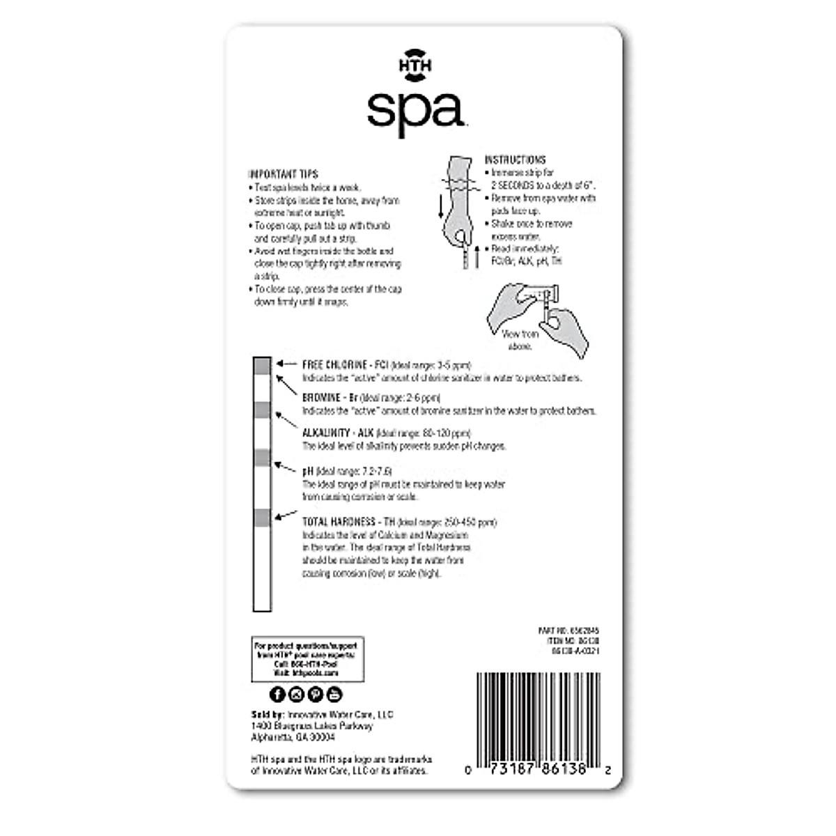 HTH Spa Care 6-Way Test Strips, Spa & Hot Tub Chemical Tester, 25 Strips