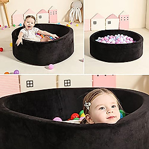 TRENDBOX Foam Ball Pit for Toddlers, 35 inch Soft Baby Ball Pit with Washable Velvet Cover (Balls not Included)-Black