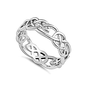 925 Sterling Silver Platinum Plated Celtic Knot Stackable Art Deco Band Rings Women Jewelry (5.5)