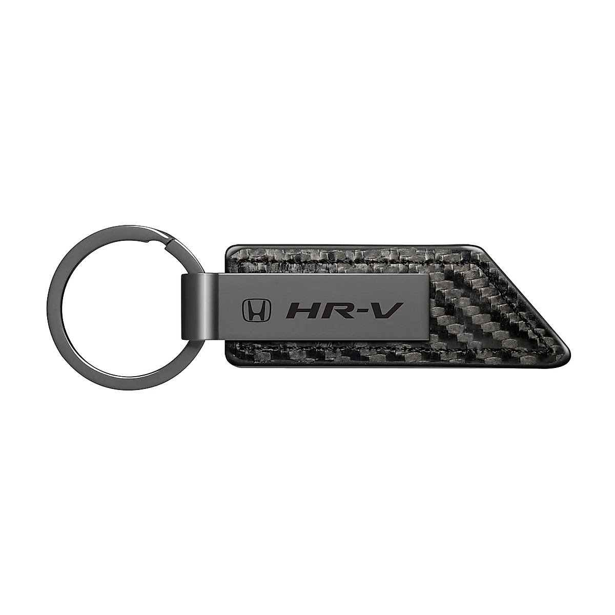 iPick Image Compatible with Honda HR-V Gunmetal Black Gray Metal Plate Carbon Fiber Texture Leather Key Chain