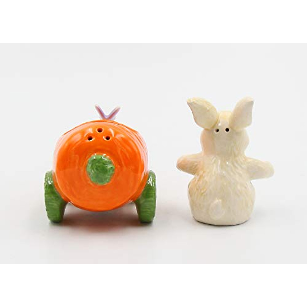 Fine Ceramic Bunny Rabbit on Carrot Cart Salt & Pepper Shakers, 4 1/4" L