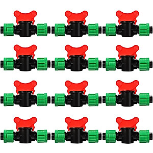 Drip Irrigation Shut off Valve 1/2 Inch Universal Drip Irrigation Tubing Coupling Valve Connector Locking Fitting Compatible with 16 to 17 mm Drip Tape Tubing Sprinkler System (12 Pieces)