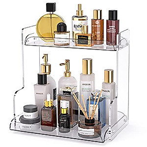 2 Tier Bathroom Countertop Organizer, Acrylic Vanity Tray for Spice Rack, Storage Shelf, Cosmetic & Make-up Storage, Under Sink Organizer for Bathroom, Kitchen, Living Room, Bedroom, Dressing Table