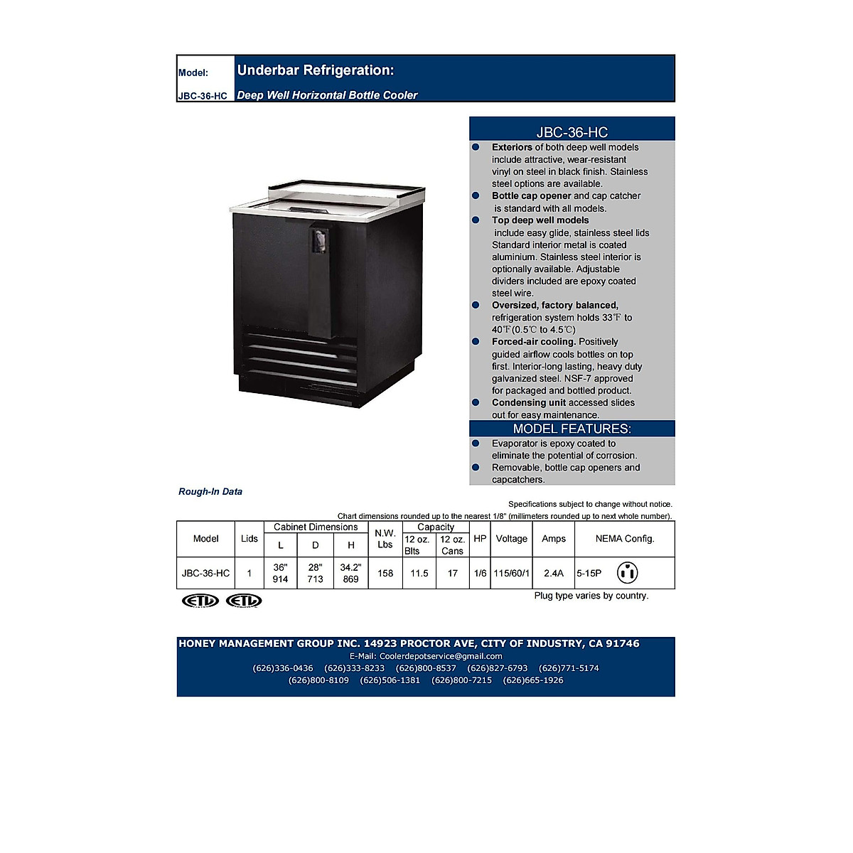 Elite Kitchen Supply Commercial Back Bar Beer Bottle Refrigerator, ETL NSF Horizontal Deep Well Fridge Cooler Merchandiser, 36" W Top Lid, White, 17 cases of 12 oz. cans Capacity