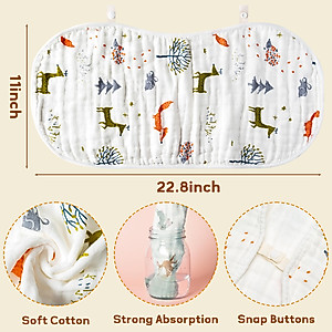 Zainpe 6Pcs Snap Cotton Muslin Baby Burp Cloths & Bibs Set Owl Fox Deer Soft Absorbent Drooling Bibs Adjustable Face Towels for Unisex Infant Newborn Toddler Boys Girls Feeding Teething Eating