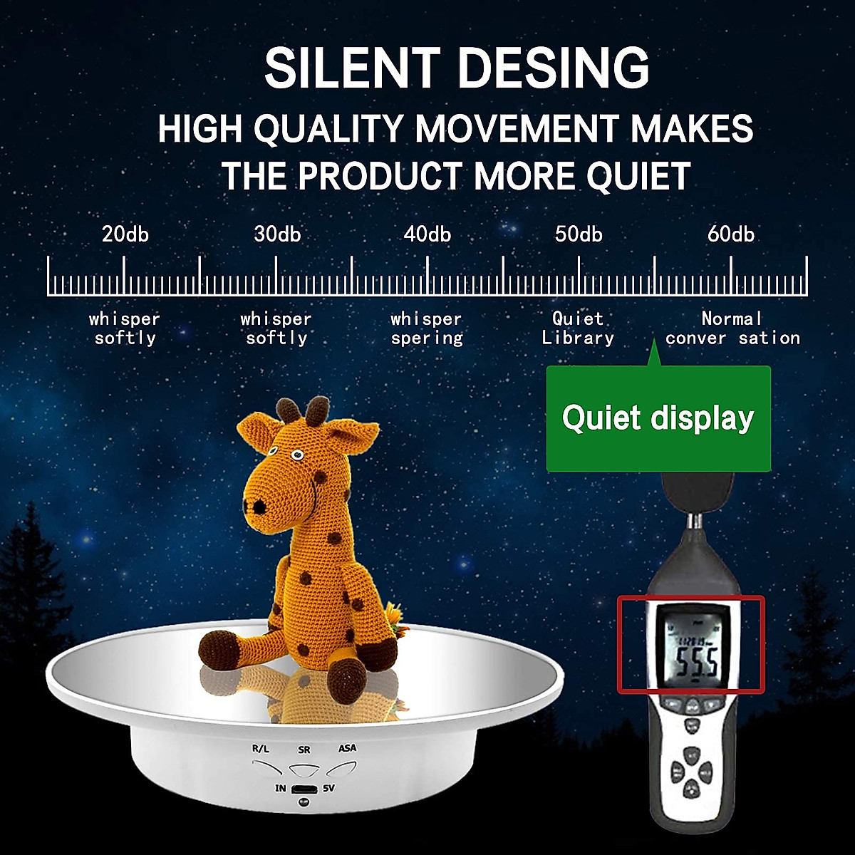 Motorized Rotating Display Stand,7.87inch /17.6LB Load, Mirror Covered 360 Degree Turntable Display Stand for Photography Products and Shows, Max Load 8KG/ 20CM Video Show (White)