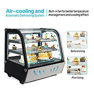 ROVSUN 4.2 Cu.Ft. Commercial Display Refrigerator, Refrigerated Display Case Countertop Pastry Display Case w/LED Lighting Air-cooling Automatic Defrost Rear Sliding Door for Cafe Restaurant