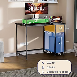 Pamray 32 Inch Computer Desk with Monitor Stand Small Home Office Desks with Non-Woven Storage Drawer for Bedroom Study Table Writing and Work Desk