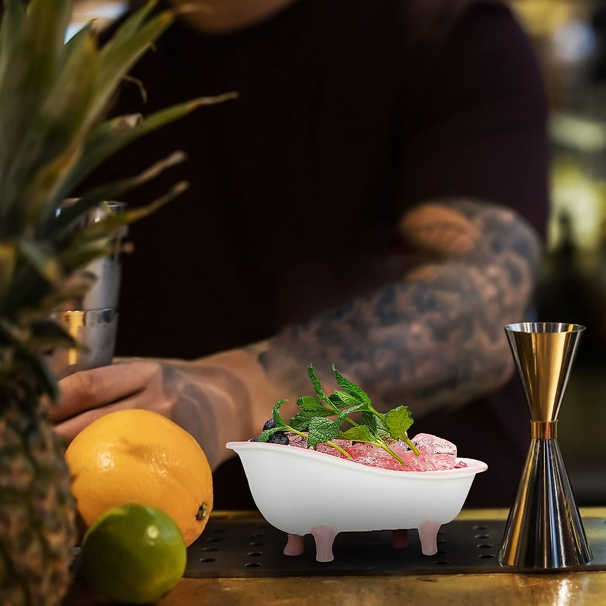 Ceramic Bathtub Bowl Cocktail Cup: Novelty Bathtub Wine Glasses Cocktail Sorbet Smoothie Cold Drink Cup Container for Home Bar Party Gift Pink