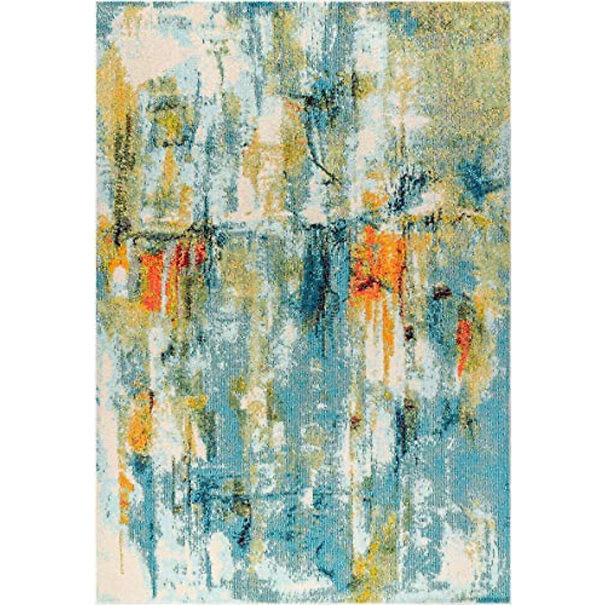 JONATHAN Y CTP100A-5 Contemporary POP Modern Abstract Waterfall Blue/Cream 5 ft. x 8 ft. Area-Rug, Bohemian, Easy-Cleaning, for Bedroom, Kitchen, Living Room, Non Shedding