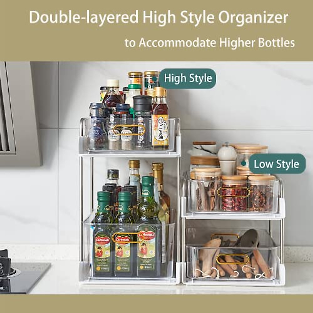 ILIKUHOME Under Sink Organizers and Storage, 2-Tier Clear Organizer with Sliding Drawers, Muti-purpose Pull Out Organizers for Bathroom, Kitchen, Pantry, Makeup, Office, High Style