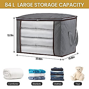 FORCTIBULL Large Storage Bags, Closet Organizers and Storage Bins with Lids, Storage Containers with Clear Window for Organizing Clothes Blanket Comforter Bedding Toy, 84L (3 Pack, Gray)