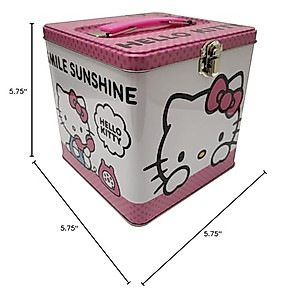 The Tin Box Company Hello Kitty Stack Store and Carry Tin. Stackable Tin Box with Handle,Pink and White, Storage Box, 5.75" Height, Clasp and Hinge on Lid