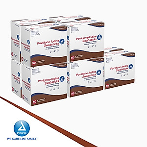 Dynarex Povidone Iodine Swabsticks, Swabstick Packaged in Individual Foil Pack, Antiseptic for Skin Preparation, Brown, 1 Case of 500 Dynarex Povidone Iodine Swabsticks, (10 Boxes of 50)