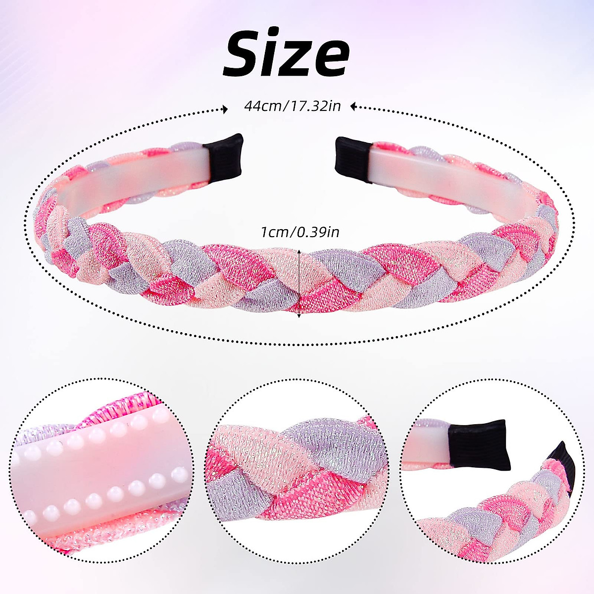 Braided Headbands Girls 6Pcs Rainbow Glitter Head Bands for Kids Toddlers Women Hand Twist Hairbands Fashion Sequins Thin Headband Party Favors