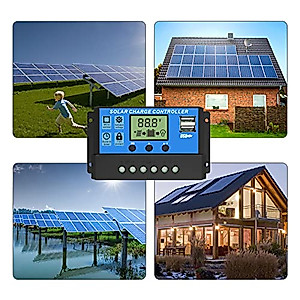 EEEKit 20A Solar Charge Controller, 12V/24V Solar Panel Battery Intelligent Regulator with Dual USB Port PWM Auto Parameter Timer Setting Adjustable LCD Display, Blue