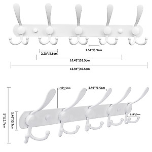 Qihtldsy Coat Rack Wall Mount, Stainless Steel Coat Hooks, 5 Tri Hooks, Heavy Duty Hook Rail for Coat Hat Towel Bag Purse Robes Bedroom Kitchen Bathroom Entryway, White