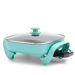 GreenLife Healthy Ceramic Nonstick, 12" 5QT Square Electric Skillet with Glass Lid, Dishwasher Safe, Adjustable Temperature Control, PFAS-Free, 8"D x 12"W x 6"H, 120 Volts, Turquoise