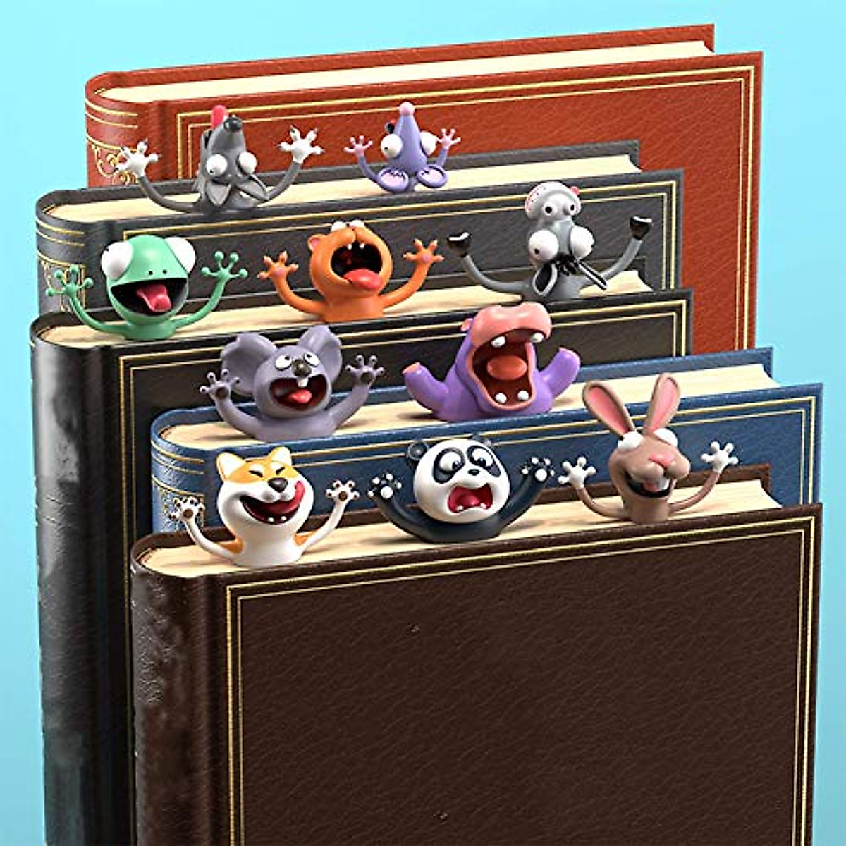 Kids Wacky Pals Bookmarks Squashed 3D Cartoon Animals Funny Cute Plastic Book Marks Student Reading Gift Stationery Gift (1PCS-Hippo)