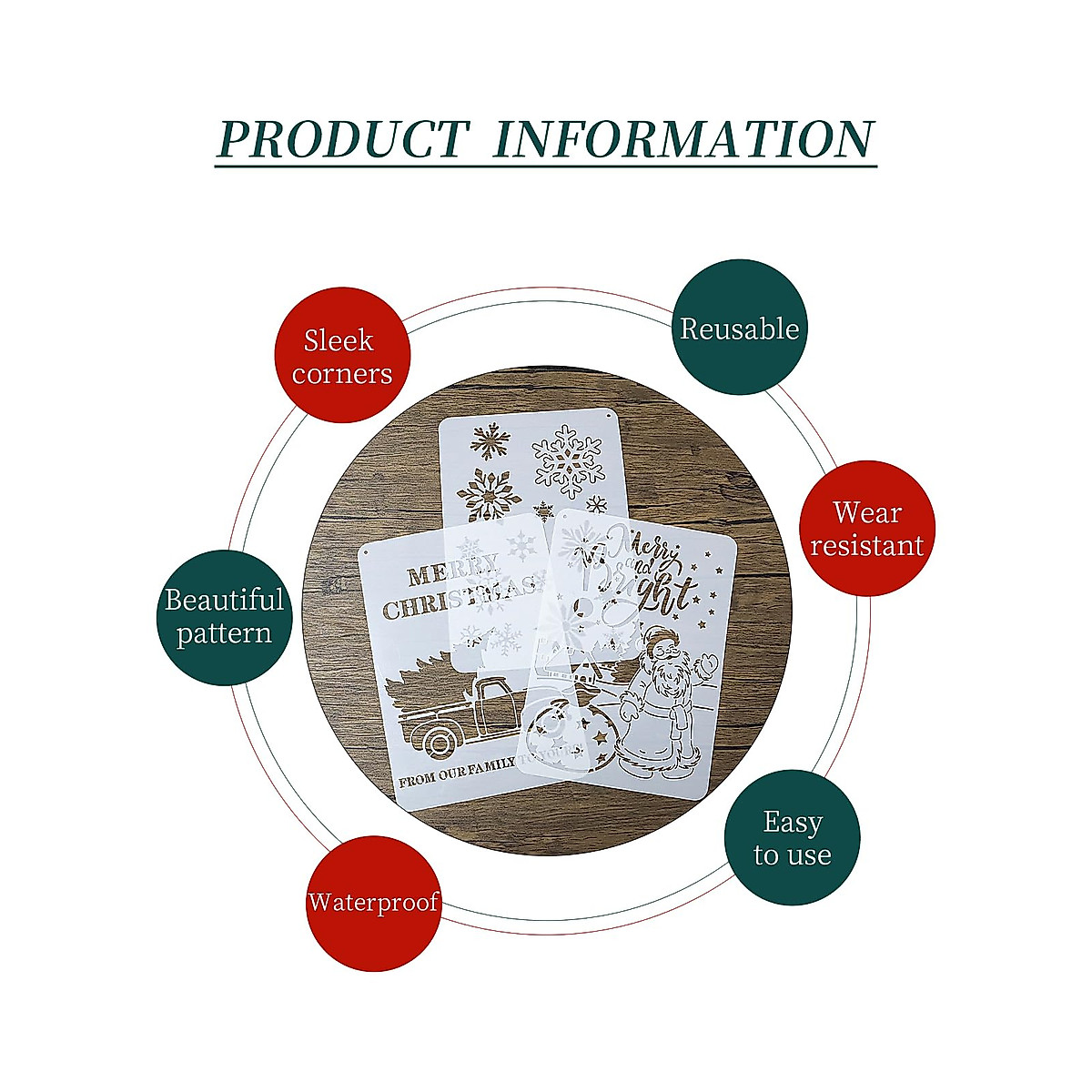 Christmas Stencils Reusable, 9Pcs Farmhouse Large Merry Christmas Stencils for Painting on Wood Winter Decor,8 X 11 Inch,Snowflake Chirstmas Tree Craft Stencils