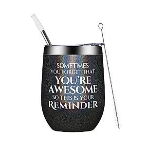 ELEGANTPARK Thank You Gifts for Women You are Awesome Tumbler Inspirational Birthday Graduation Gifts for Her Daughter Friends Appreciation Gifts for Teacher Employee Black Wine Tumbler 12OZ