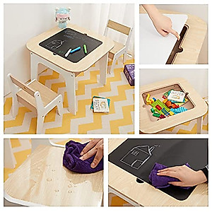 Toffy & Friends Toddler Table and Chairs Set with Storage, 3 in 1 Table Furniture Convertible Set with Storage Space for Toddlers, Drawing Reading Art Playroom Activity Table Desk Sets