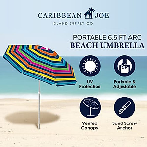Caribbean Joe Chaby International Portable, Adjustable Tilt Beach Umbrella with UV Protection, 7 FT