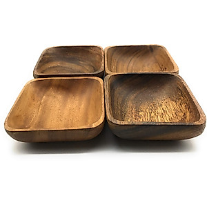 Handcrafted Snack Acacia Wood Small Square Tray Bowl 4'x1' Set of 4