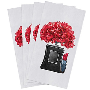 HELLOWINK Vintage Flower Perfume Bottle Microfiber Kitchen Towels with Hanging Loop, Super Absorbent&Machine Washable Dish Towels Hand Towels for Home Kitchen Bars, 18 x 28 Inches, Farmhouse Lipstick