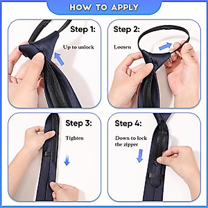 Xinnun 4 Pieces Zipper Ties for Men Adjustable Men's Neckties Zip on Tie for Men Zipper Skinny Necktie Clip on Slim Tie(Black, Navy, Grey, Dark Red)