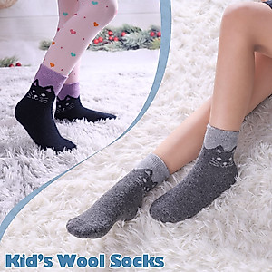 LANLEO Kids Wool Socks For Toddlers Boys Girls Hiking Winter Warm Cozy Thick Heavy Thermal Crew Boot Socks 6 Pairs Cat,8-12 Year Old