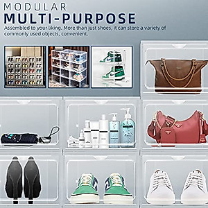 Galifode Clear Plastic Shoe Storage Boxes, Stackable Shoe Organizer Bins for Closet, Entryway, Large Shoe Container, Sneakers Toys Display Cases, 13.8 x 9.8 x 7 Inches