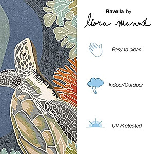 Liora Manne Ravella Indoor Outdoor Rug - Nautical Rug, Sea Life & Ocean Theme Decor, Comfortable & Durable, UV Stabilized, Stain Resistant Rug, Ocean Blue, 2' x 5'