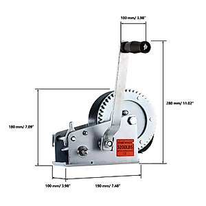 AUXMART 3200lbs Boat Trailer Winch Heavy Duty Hand Winch with 26FT Strap and Hook, 2 Ways Hand Cable Crank Winch for ATV, Boat, Truck, Trailer