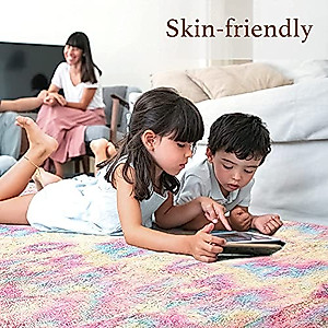 VUDECO 5x8 Large Fluffy Rainbow Rug Colorful Rug for Kids Rug Playroom Bedroom Rugs for Girls Bedroom Area Rug Living Room Rug Rainbow Carpet for Kids Girls Room Fuzzy Rug Large Fur Pink Rug Bedroom