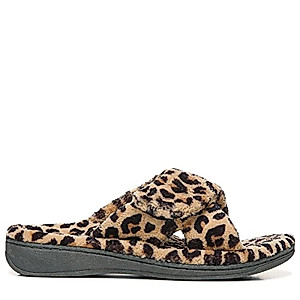 Vionic Women's Indulge Relax Slipper - Ladies Comfortable Cozy Adjustable House Slippers with Concealed Orthotic Arch Support Leopard Natural 8 Medium US